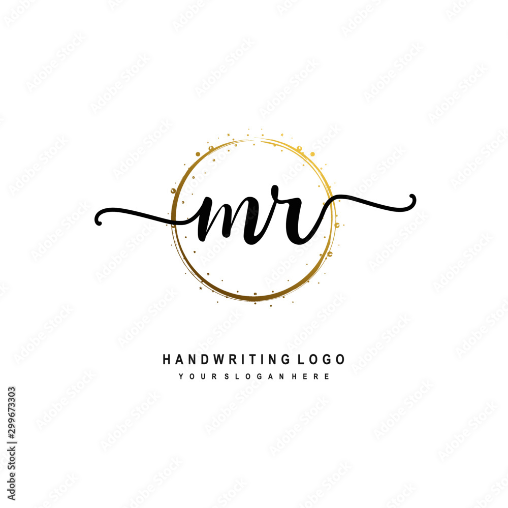 Initials letter MR vector handwriting logo template. with a circle ...