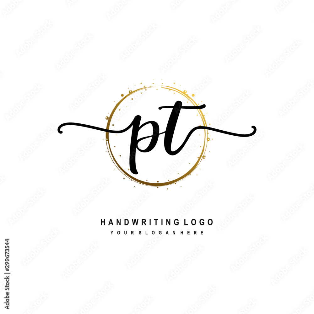 Initials letter PT vector handwriting logo template. with a circle ...