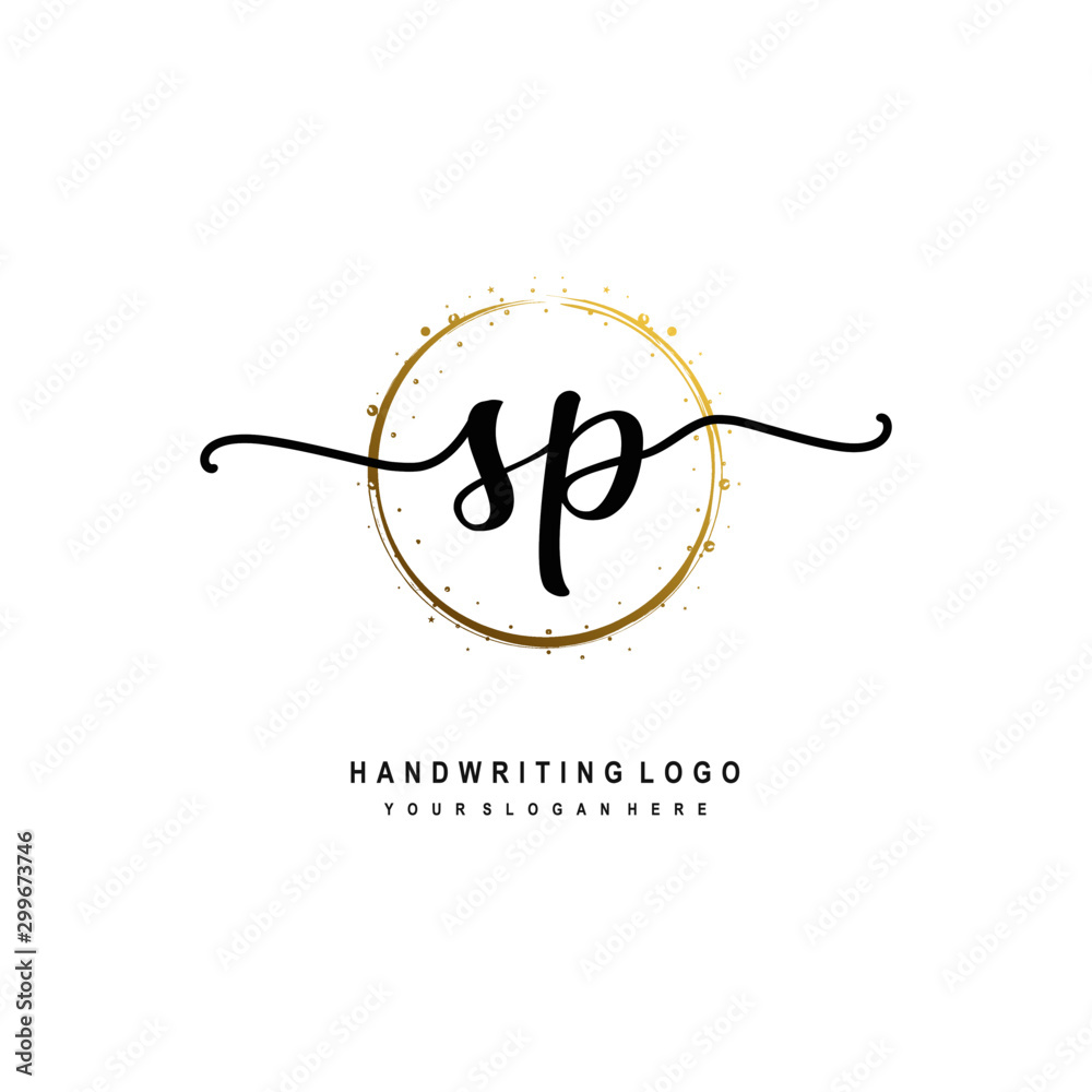 Initials letter SP vector handwriting logo template. with a circle ...