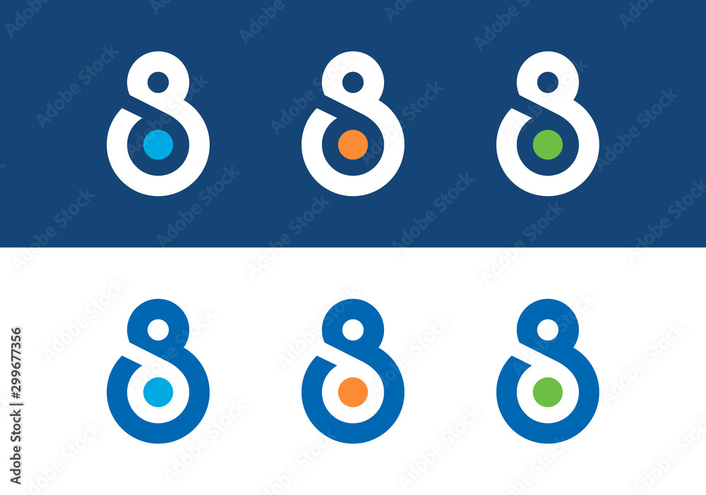 Number 8 logo template, number eight icon design with various colors ...