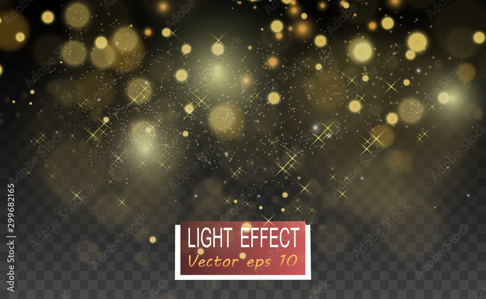 Vector Gold Sparkles, magic, bright light effect on a transparent ...