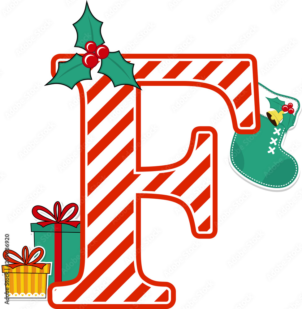 capital letter f with red and white candy cane pattern and christmas ...