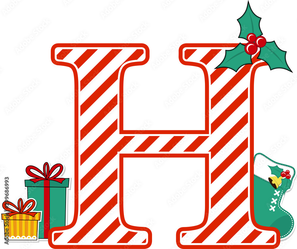 capital letter h with red and white candy cane pattern and christmas ...