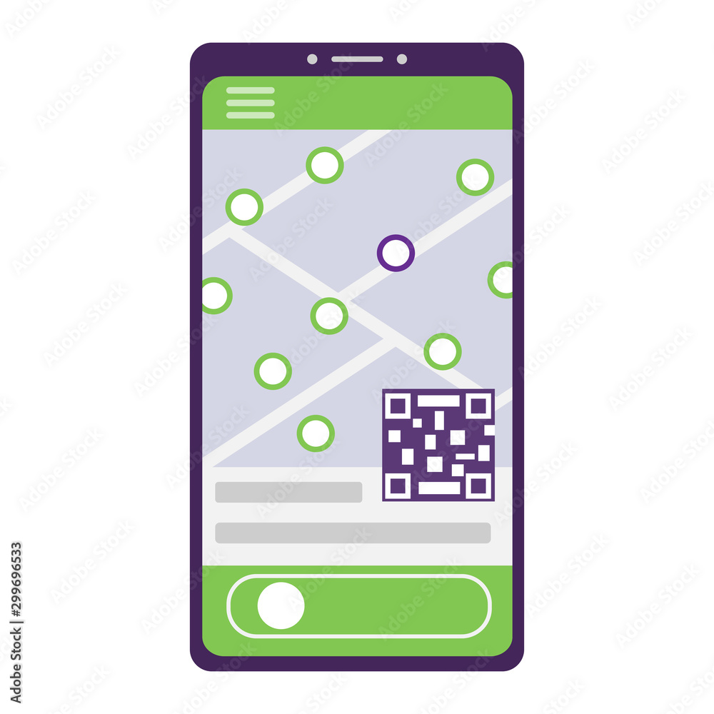 On the smartphone screen, an application template with a map of the ...