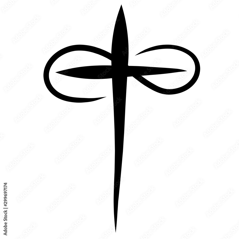 Christian cross and symbol of infinity, black lines Stock Illustration ...