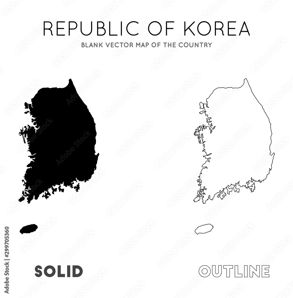 South Korea map. Blank vector map of the Country. Borders of South ...