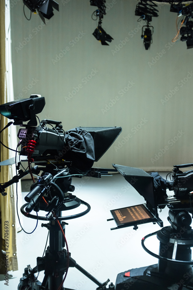 Professional Video Camera & Lens. Recording Show in TV Studio. - Image ...