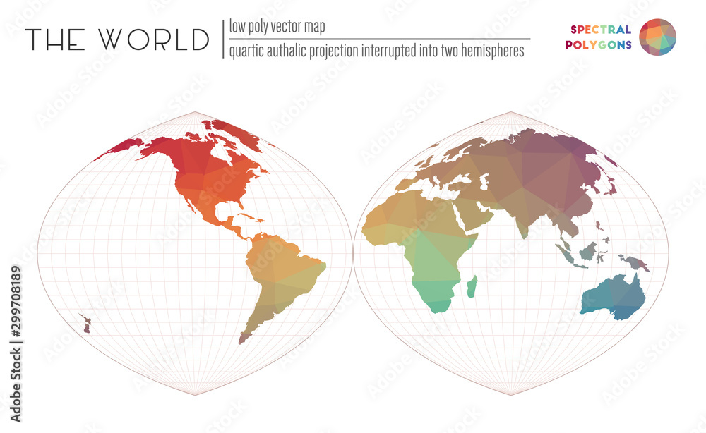Polygonal map of the world. Quartic authalic projection interrupted ...