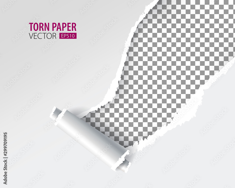 Torn paper holes. Hole in the sheet of paper on a transparent ...