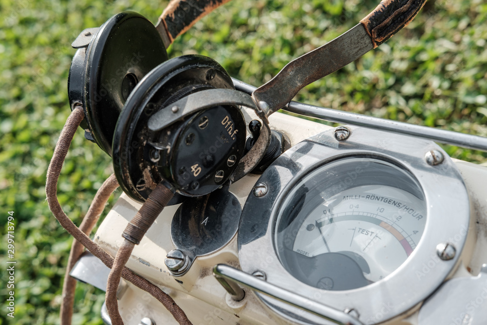 Cold War type Geiger radiation detector showing the classic meter style ...