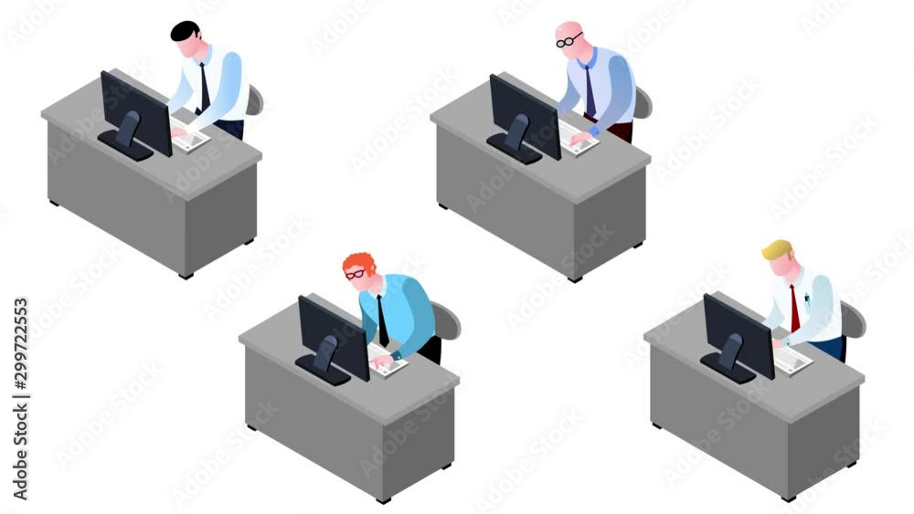 Four businessmen sitting and working with computer pack 1. Business ...