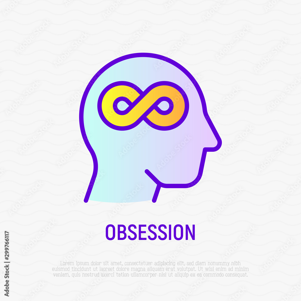 Obsession thin line icon: Infinity symbol in human head. Mental health ...