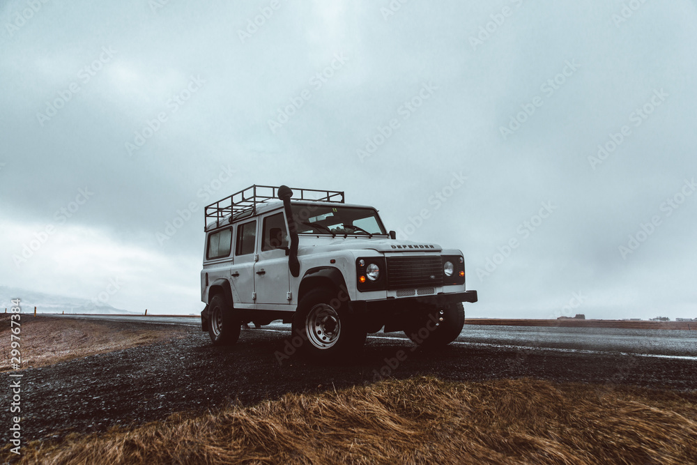 Reykjavik ICELAND, 14TH april 2018. The Land rover defender jeep on an ...
