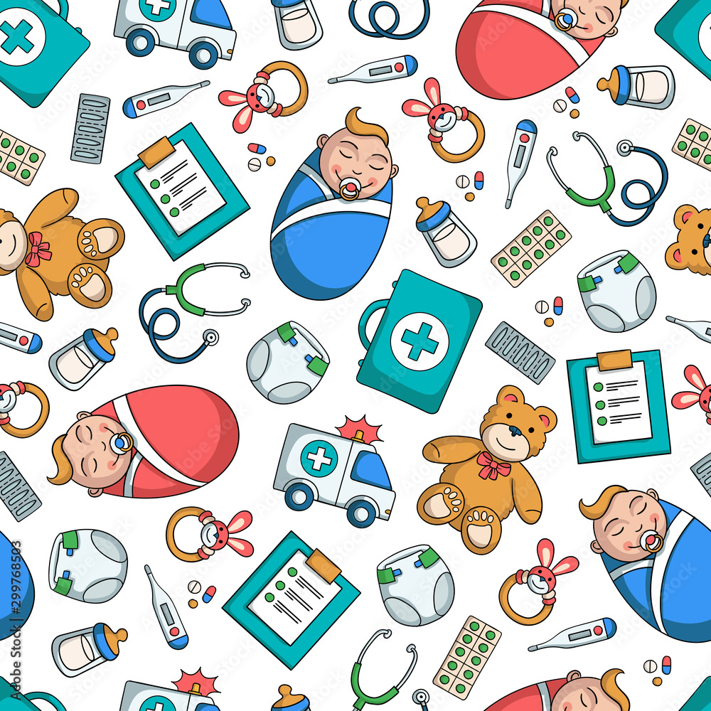 Vector seamless pattern on the theme of pediatrics and children's ...