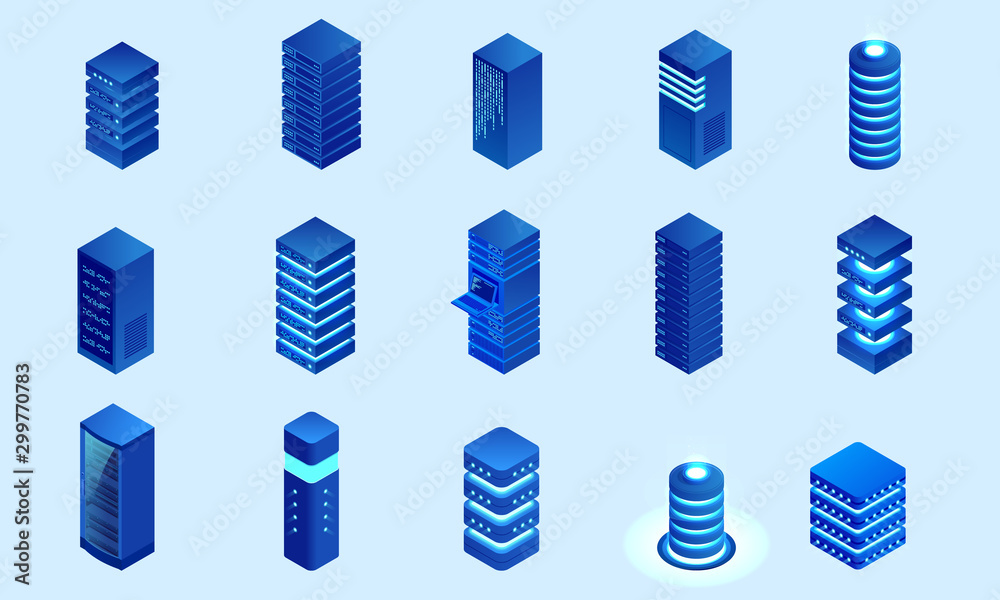 Isometric Set Server or Hardware Equipment isolated on background ...