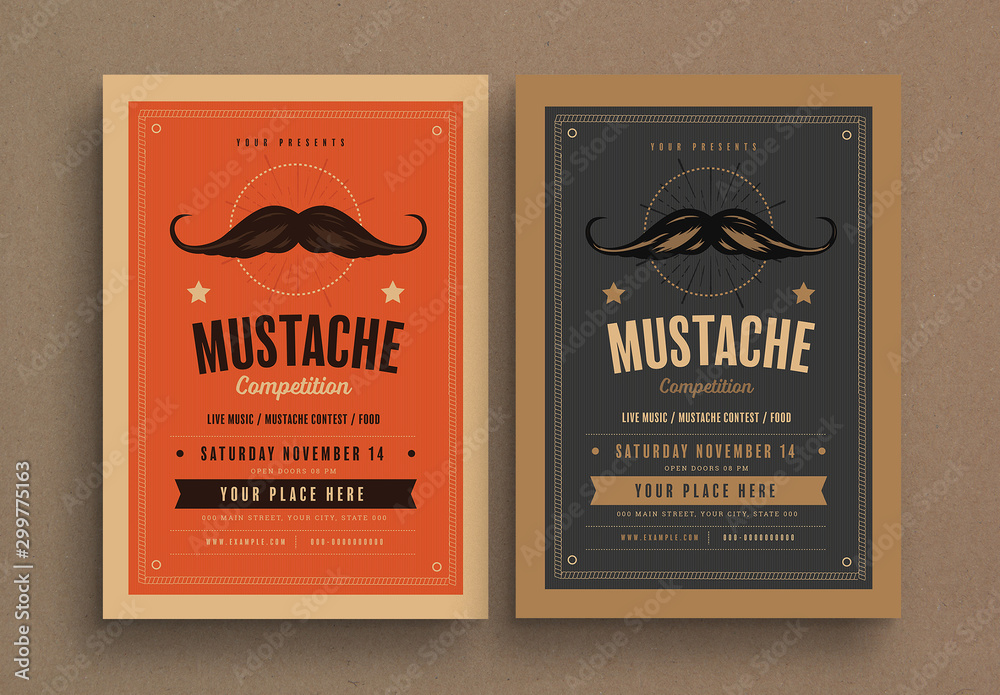 Mustache Competition Event Flyer Layout Stock Template | Adobe Stock