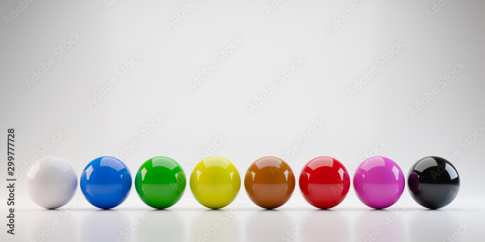 Poster Colorful Billiards balls on white background with standard eight ...