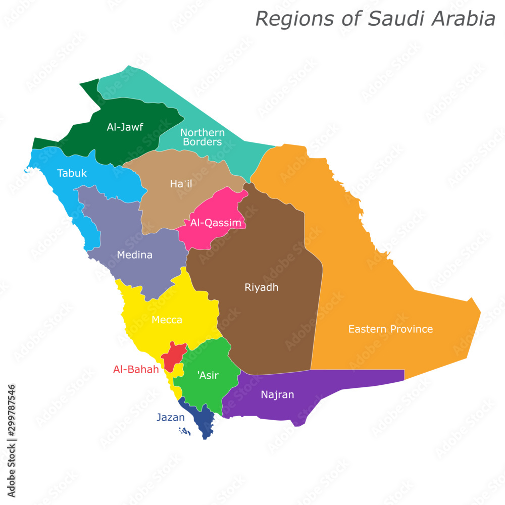 Saudi Arabia map with regions. Political map. Vector illustration Stock ...