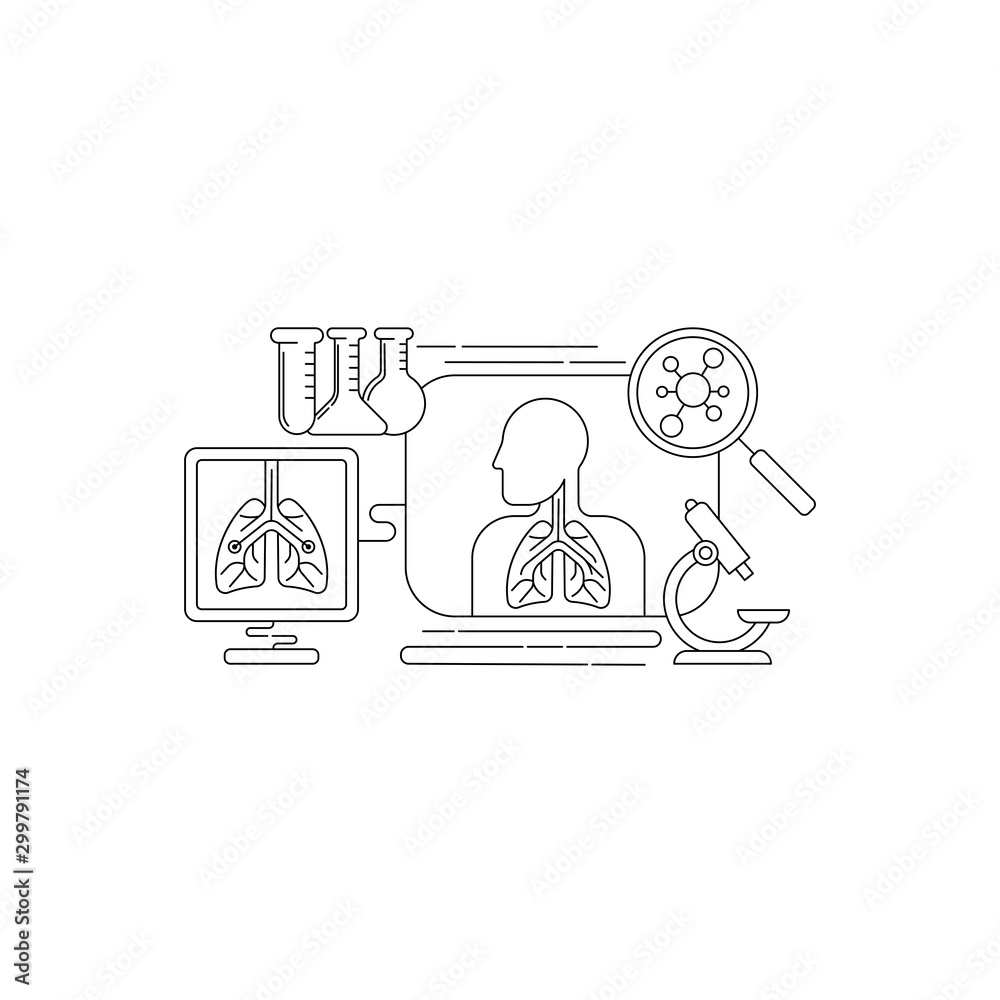 Lungs system inspection concept. Pulmonology of human vector ...