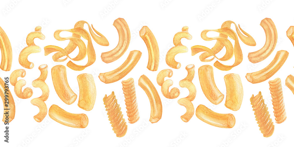 Watercolor frames and borders Italian pasta. Varieties of pasta Stock ...
