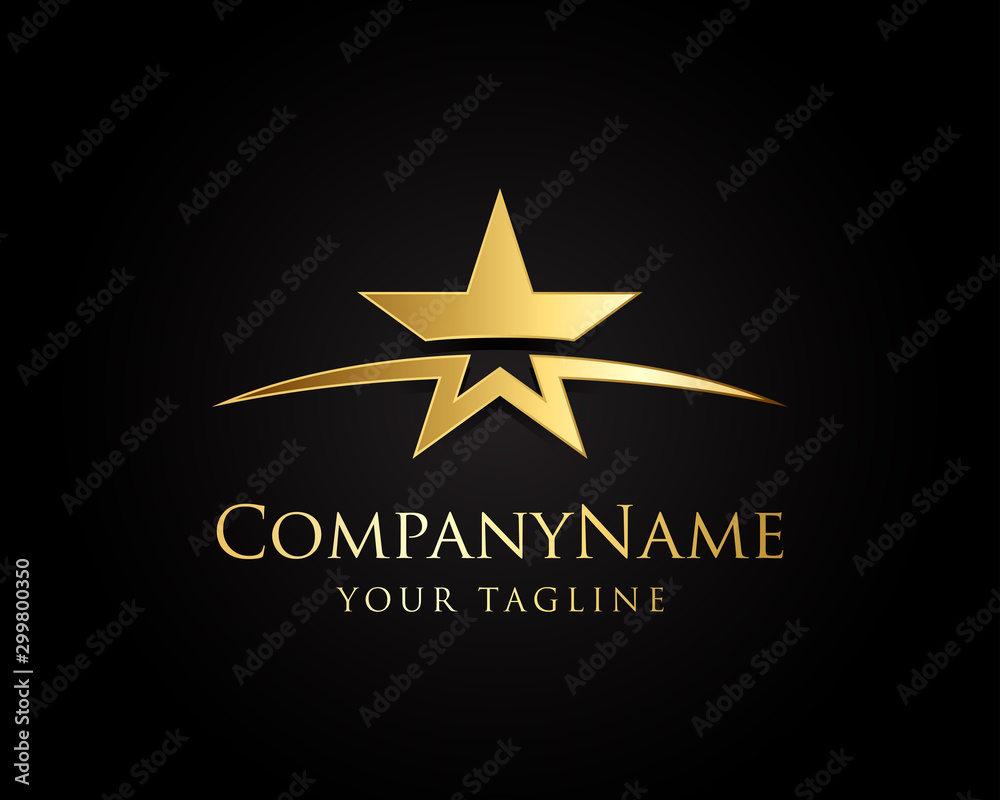 Gold Star Logo Designs Vector Template with Black Background Stock ...