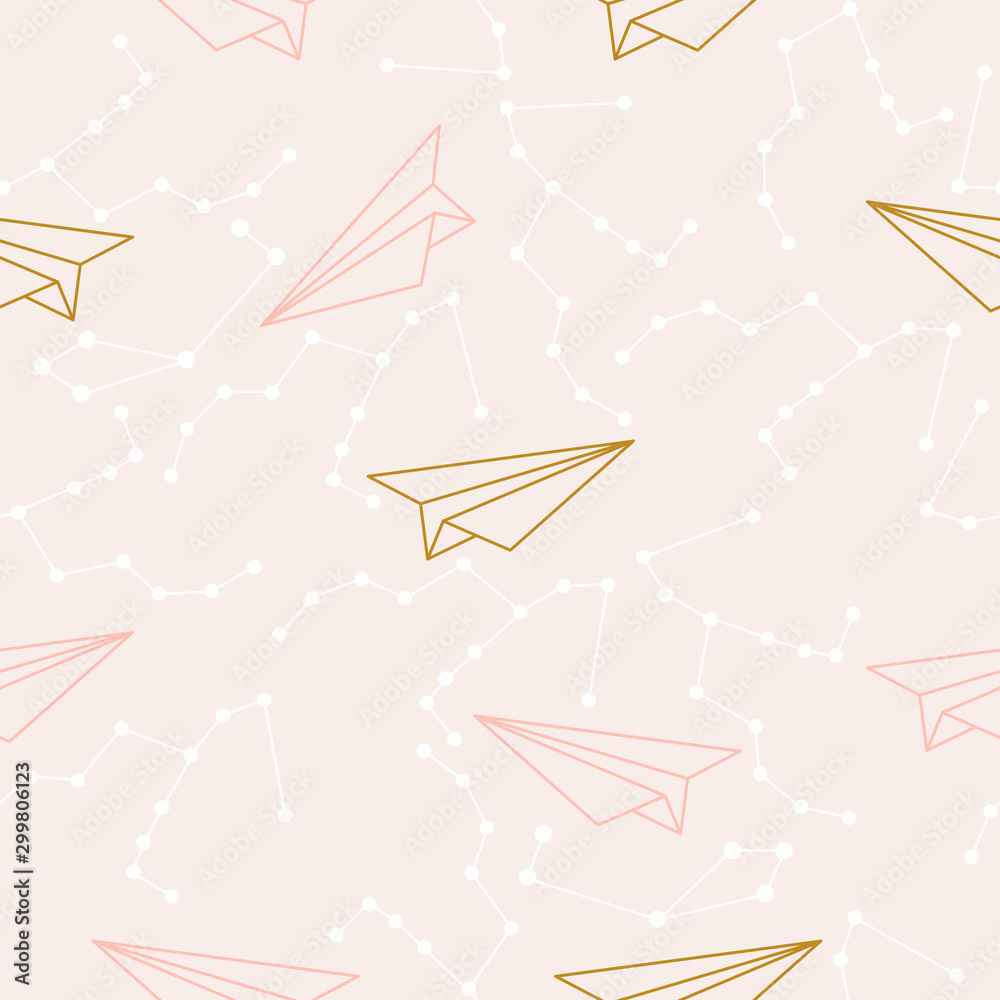 Pink and gold paper plane in a seamless pattern design Stock Vector ...