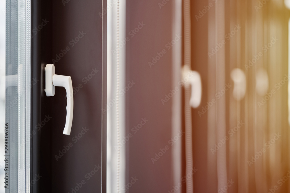 Windows row in office building. Modern windows with handles. Rows of ...
