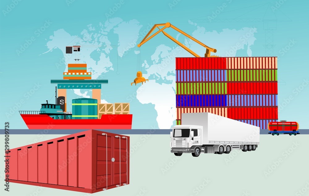 Logistics and transportation of Container Cargo ship and sea port with ...