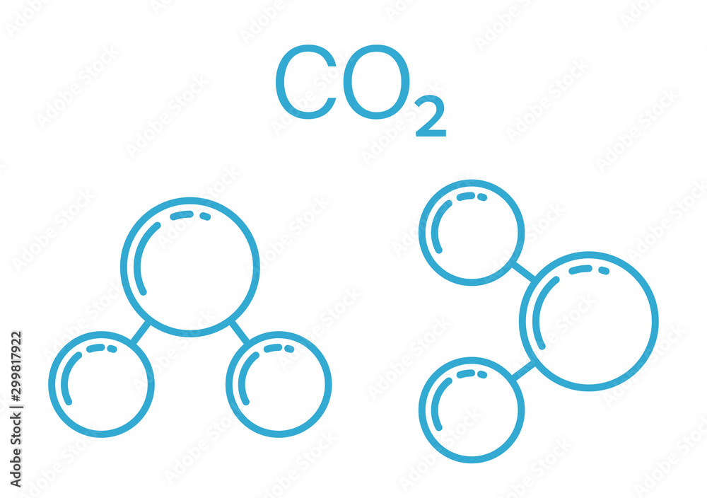 Blue carbon dioxide co2 molecular line art icon Stock Vector | Adobe Stock
