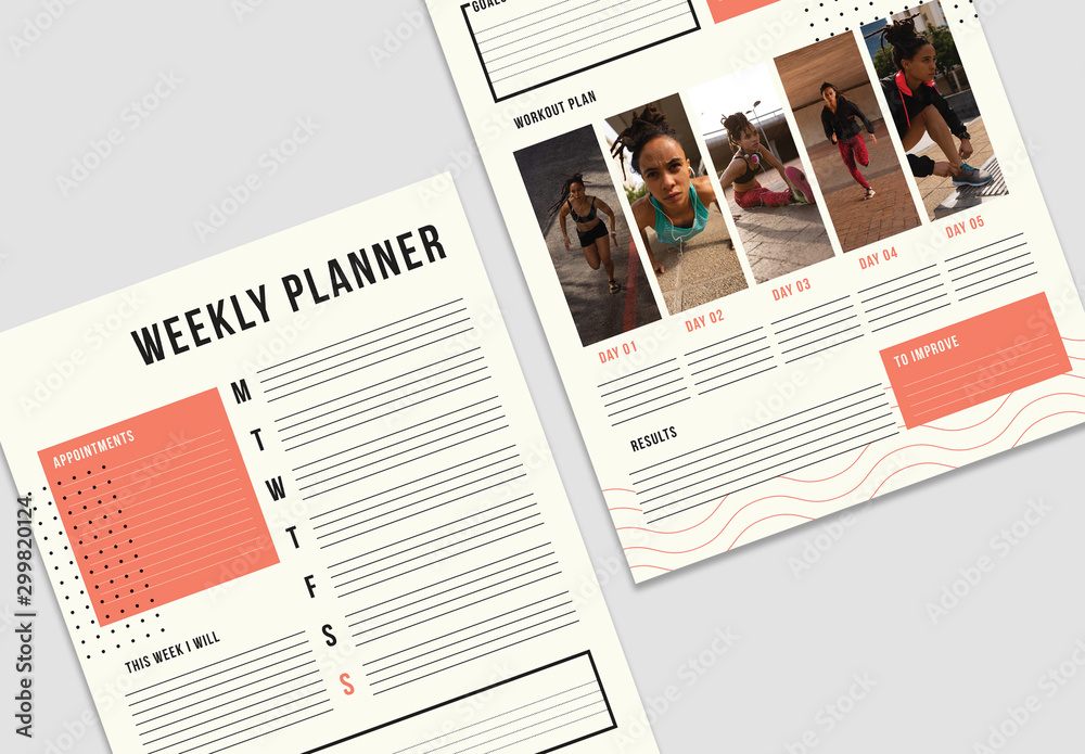 Planner Layout with Red Accents Stock Template | Adobe Stock