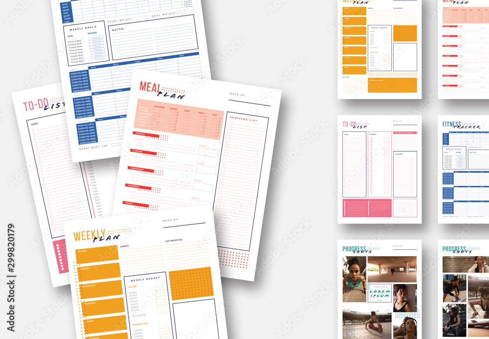 Planner Layout Set with Colorblock Elements Stock Template | Adobe Stock