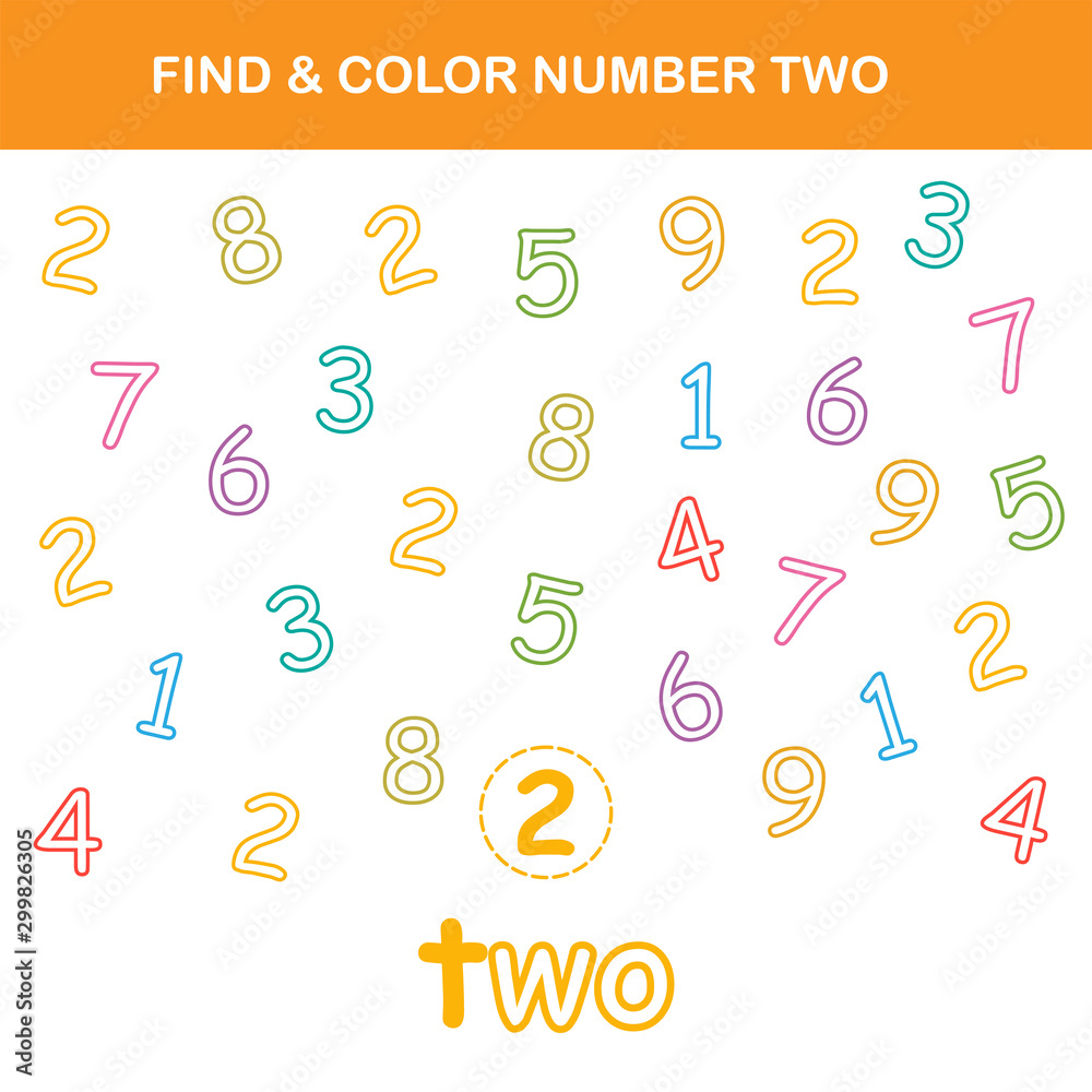 Find & color number 2 worksheet. Easy worksheet, for children in ...