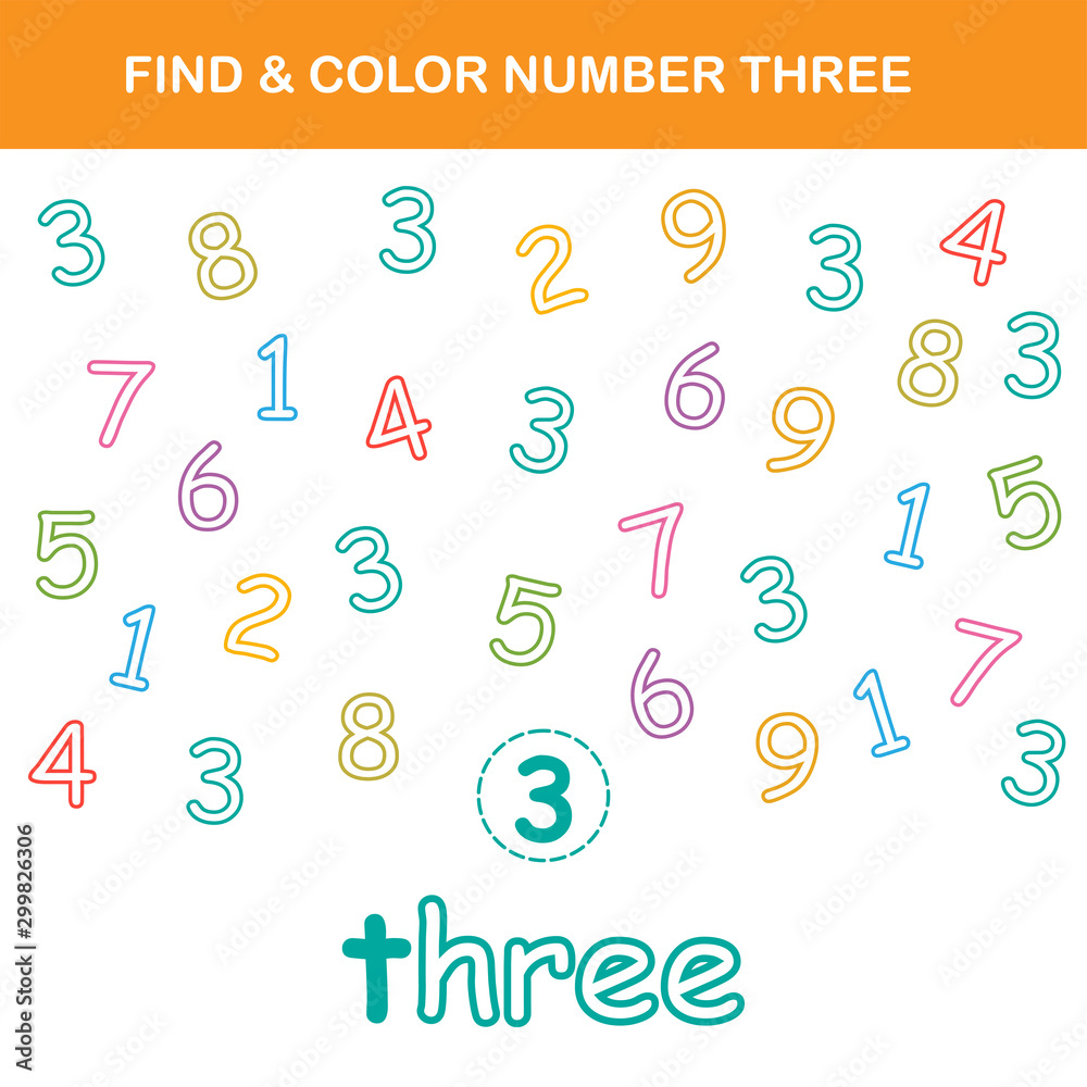 Find & color number 3 worksheet. Easy worksheet, for children in ...