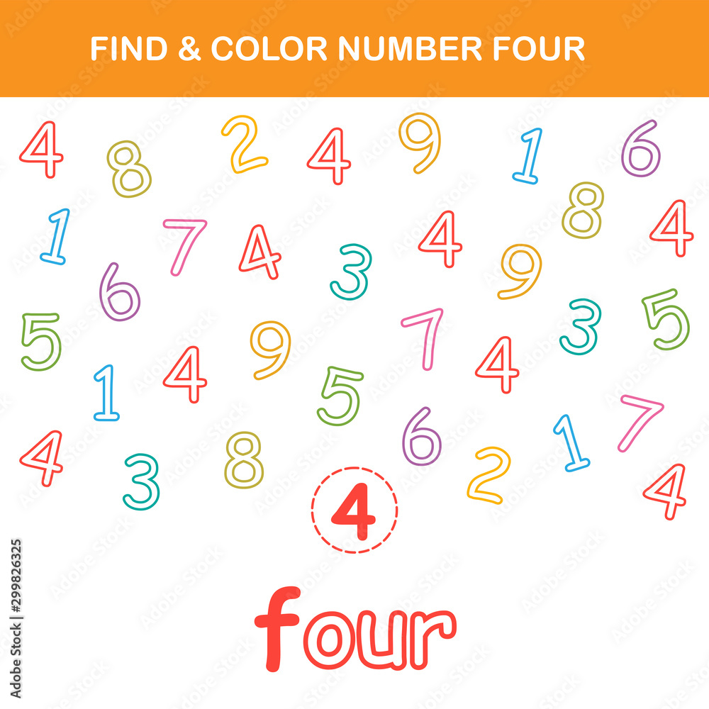 Find & color number 4 worksheet. Easy worksheet, for children in ...