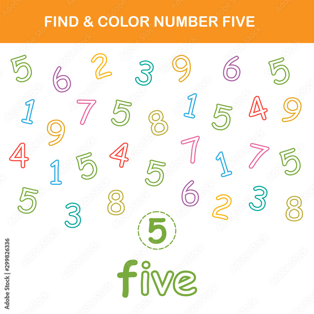Find & color number 5 worksheet. Easy worksheet, for children in ...