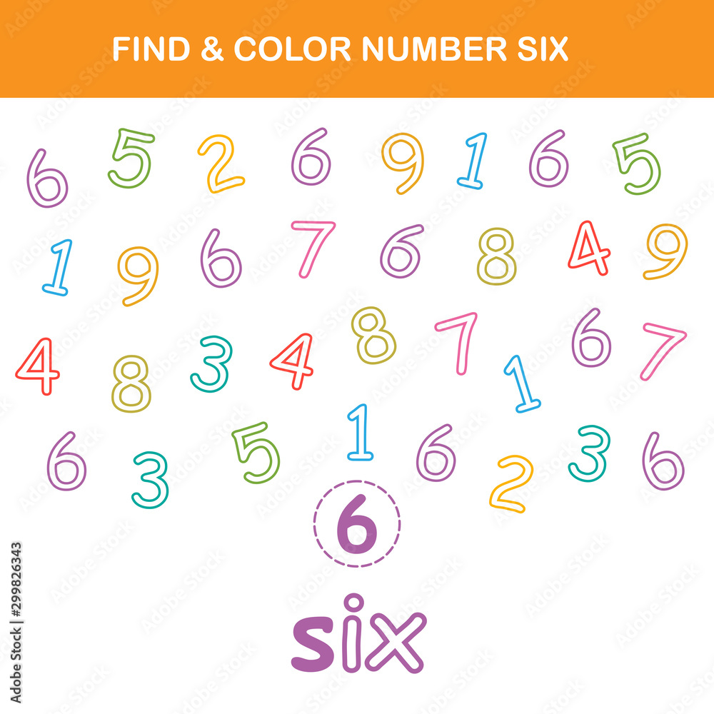 Find & color number 6 worksheet. Easy worksheet, for children in ...