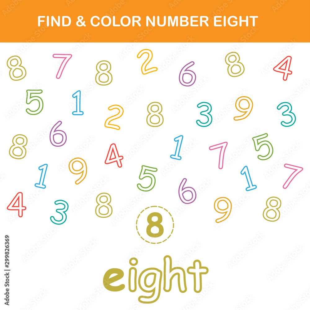 Find & color number 8 worksheet. Easy worksheet, for children in ...