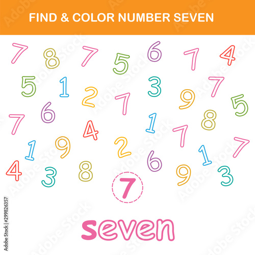 Find & color number 7 worksheet. Easy worksheet, for children in ...