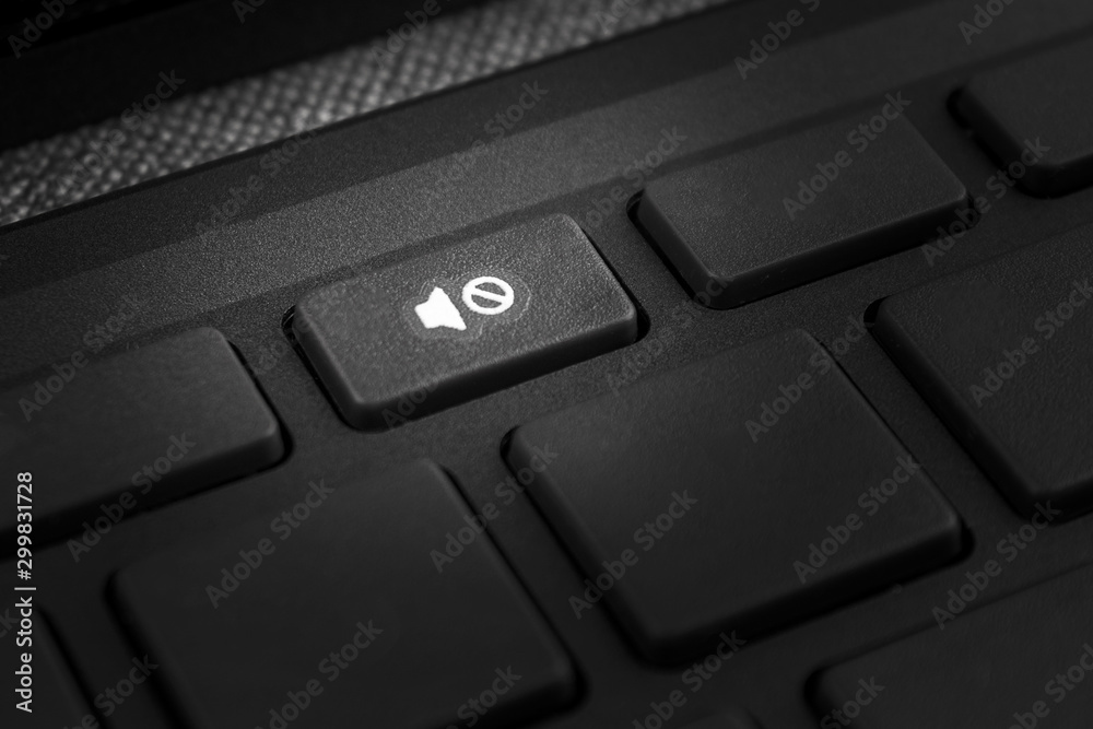 sign without sound silence on the keyboard keys of a laptop or personal ...