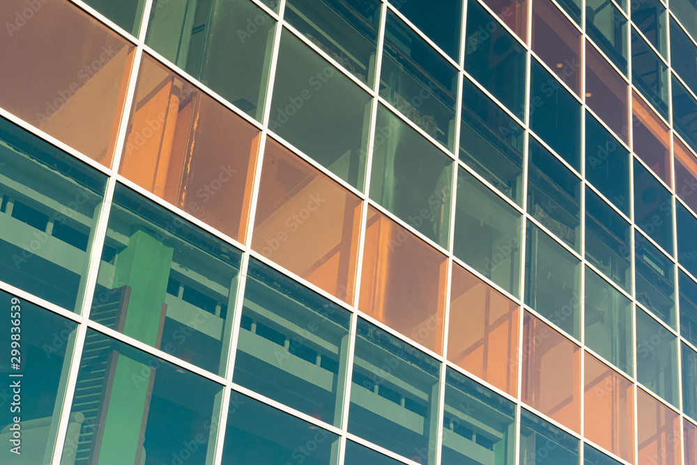 Glass transparent windows on the facade of a modern high-rise office or ...
