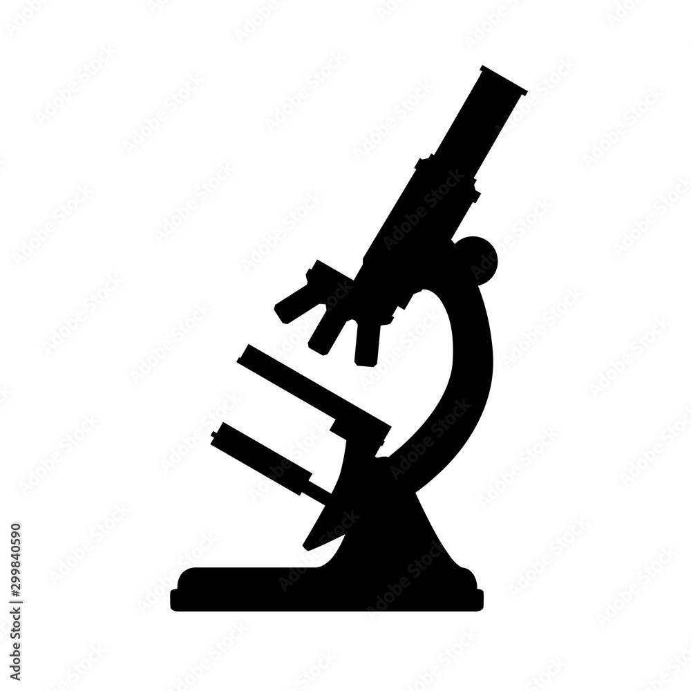 Black silhouette microscope cartoon design flat vector illustration on ...