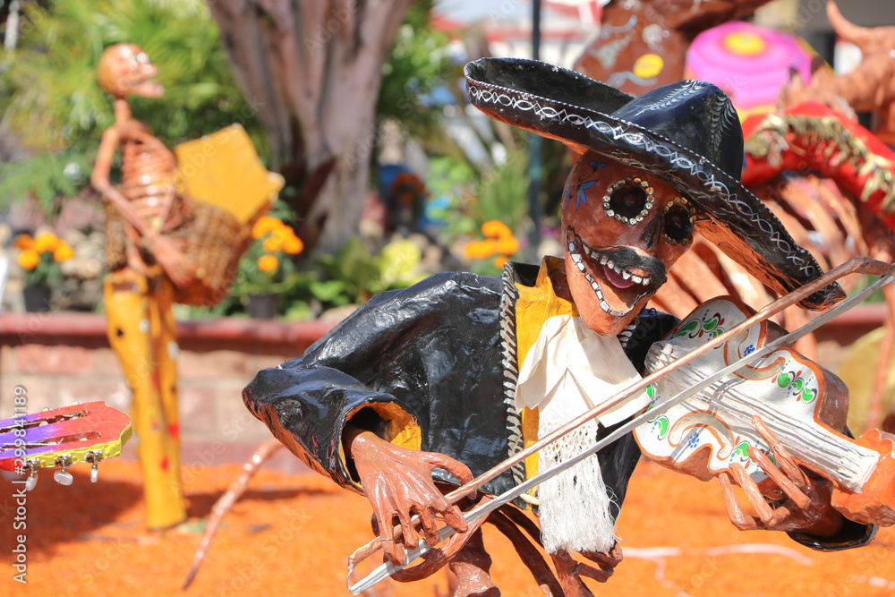 Skeleton sculptures located in a public Mexican park for celebrating ...