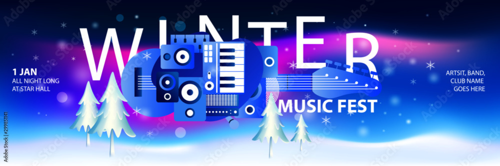 Winter season music event banner background design template for ...