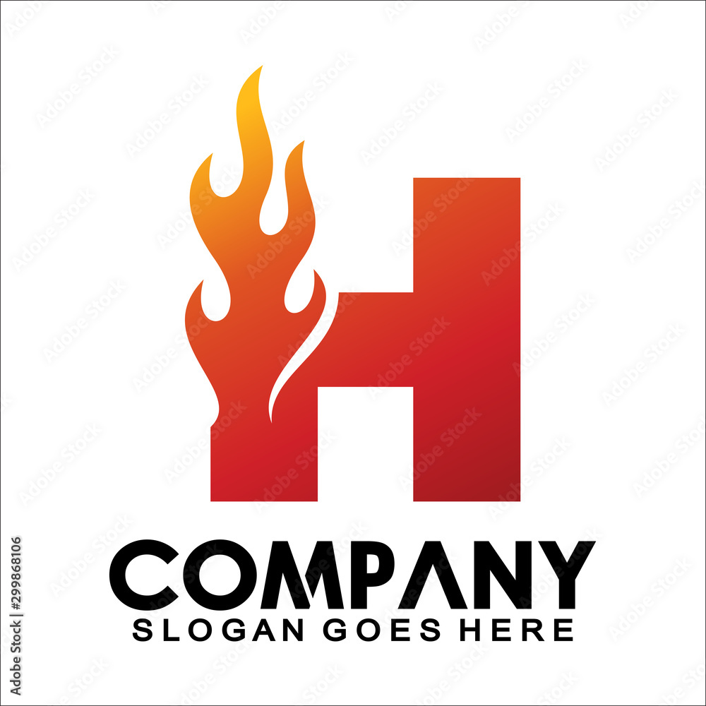Letter H logo with fire flame shape, emblem, design concept, creative ...