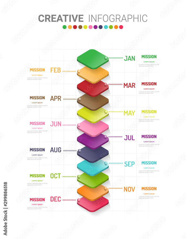 Timeline for 1 year, 12 months, infographics month planner design ...