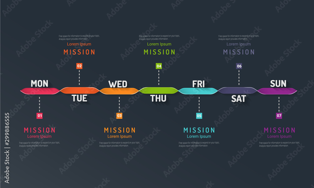 Time line, Timeline business for 7 day, week, Timeline infographics ...