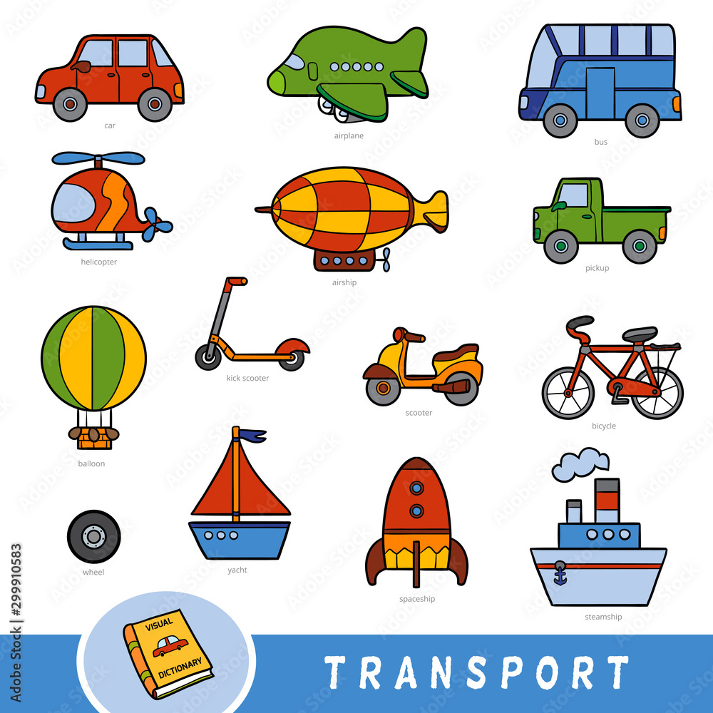 Colour Transport Set Collection Of Vector Items With Names In English colour-transport-set-collection-of-vector-items-with-names-in-english