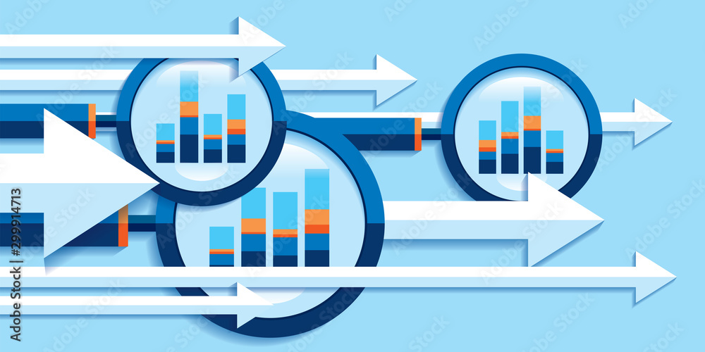 Fast decision. 3D magnifier icon, right arrow, search for solutions ...
