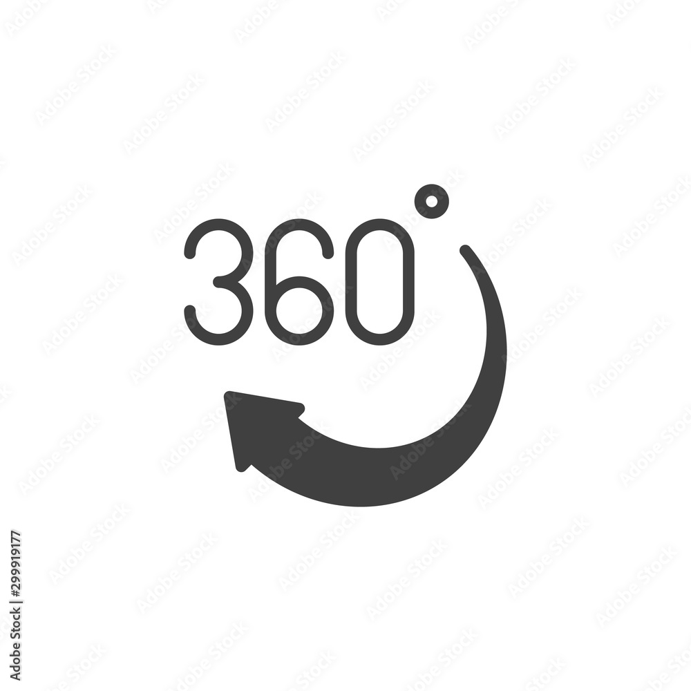 360 degrees arrow vector icon. Panoramic view filled flat sign for ...