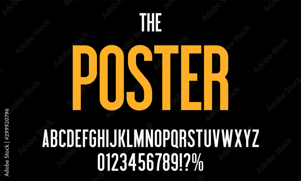 Modern condensed font for poster design. Vector alphabet and numbers ...